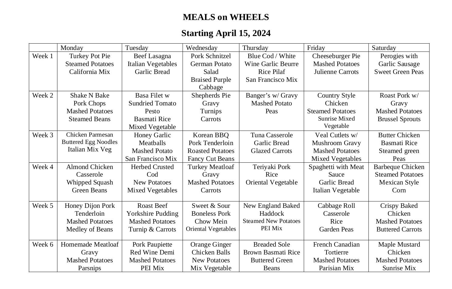 Meals On Wheels - Kiwanis Village Nanaimo